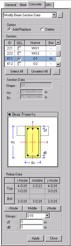 Modify Beam Section Data