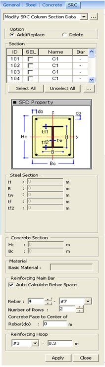 Modify SRC Column Section Data
