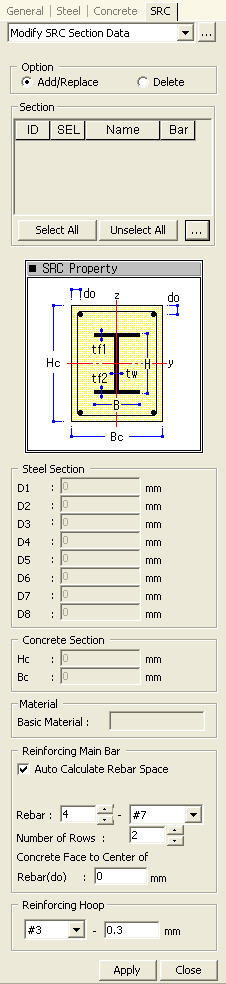 Modify SRC Column Section Data