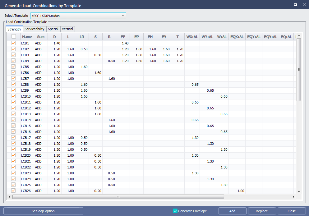 Generate Load Combinations by Template Generate Load Combinations by Template