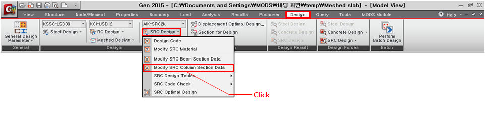 Modify SRC Column Section Data