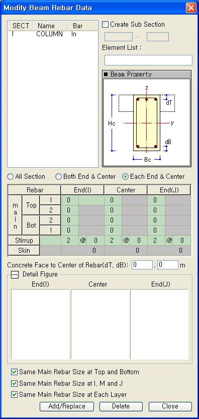 Modify Beam Rebar Data