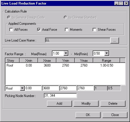 Live Load Reduction Factor