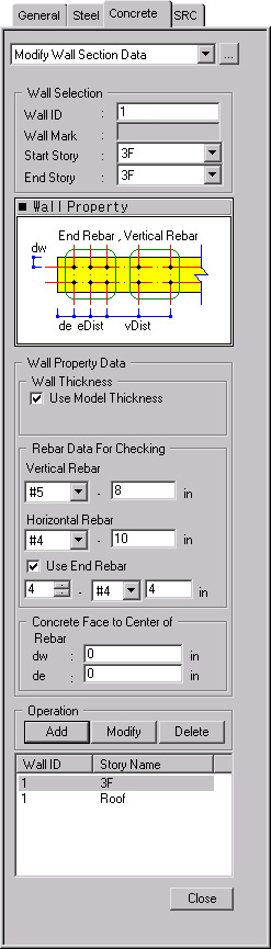 Modify Wall Section Data