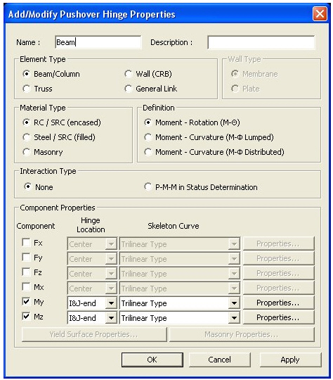 Define Pushover Hinge Properties