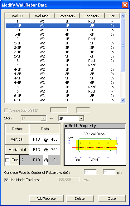 Modify Wall Section Data