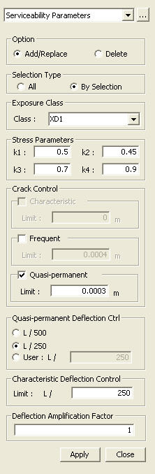 Servicebility parameters