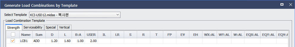 Generate Load Combinations by Template