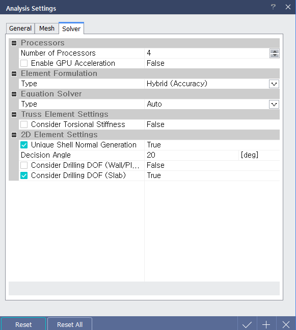 Analysis Settings