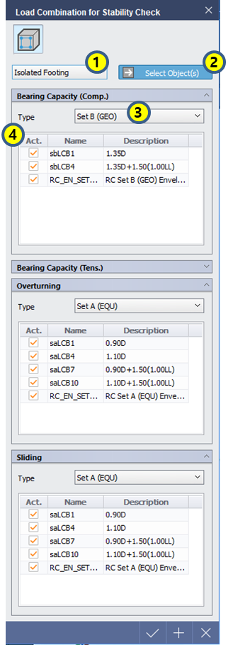 Load Combination for Stability Check