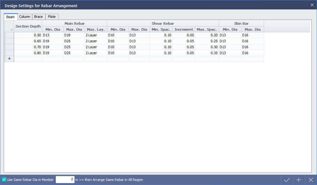 Design Settings for Rebar Arrangement