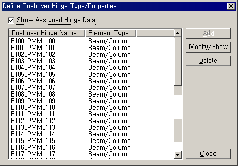 Define Pushover Hinge Data Type