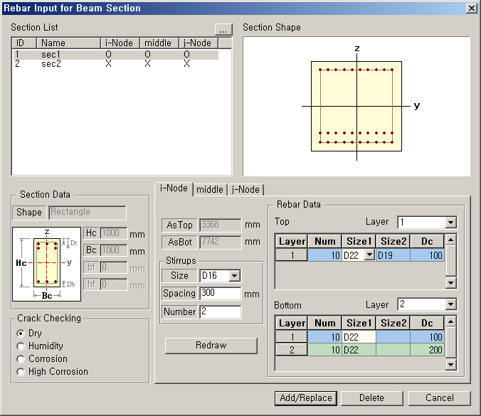 Rebar Input for Beam Section