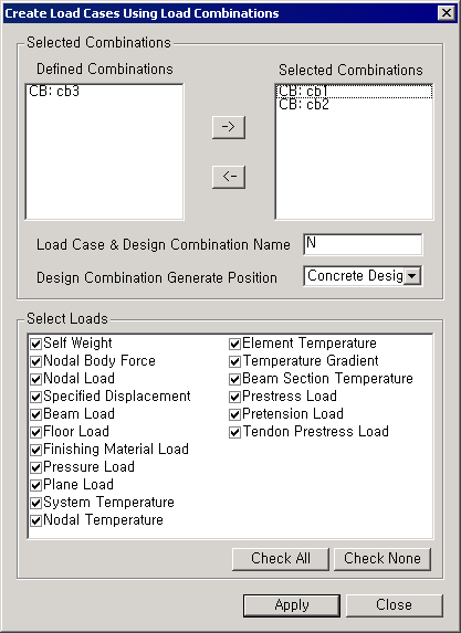 Create Load Cases Using Load Combintions