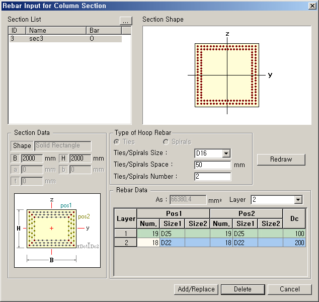Rebar Input for Column Section