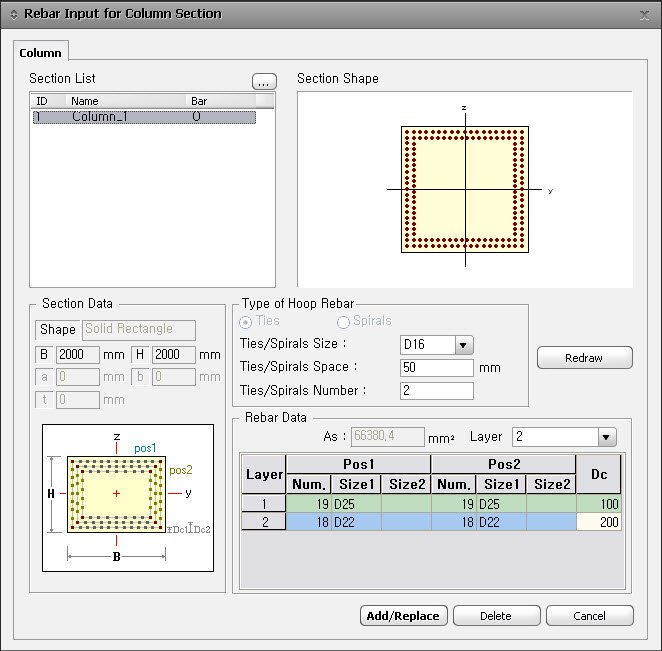 Rebar Input for Column Section