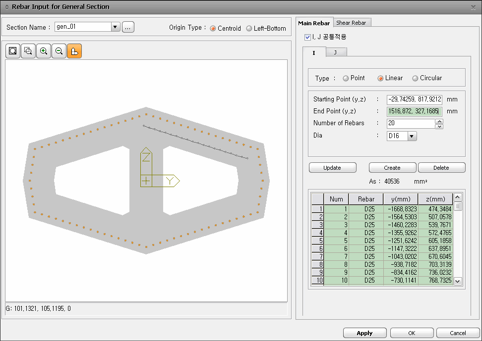 Rebar Input for General Section