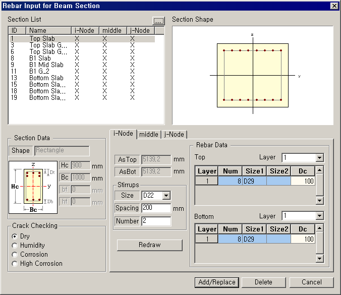 Beam Section Data for Checking