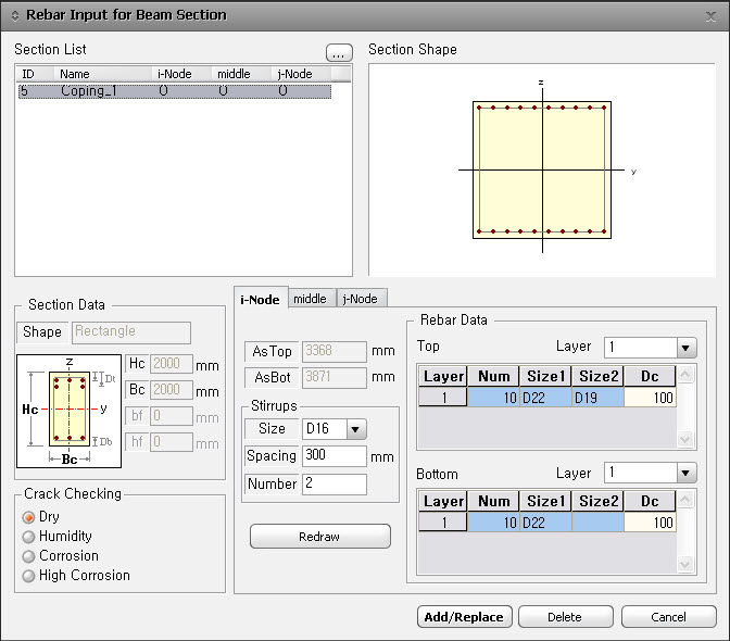 Rebar Input for Beam Section