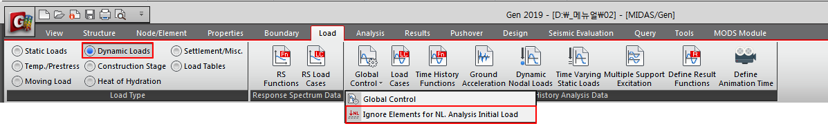 Ignore Elements for NL. Analysis Initial Load_Time History Analysis Ignore Elements for NL. Analysis Initial Load_Time History Analysis