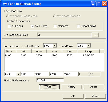 Live Load Reduction Factor