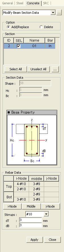 Modify Beam Section Data