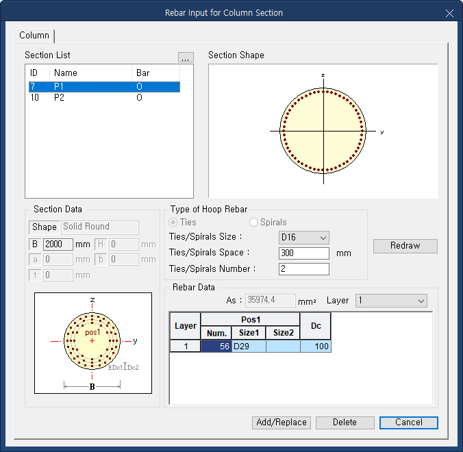 Rebar Input for Column Section